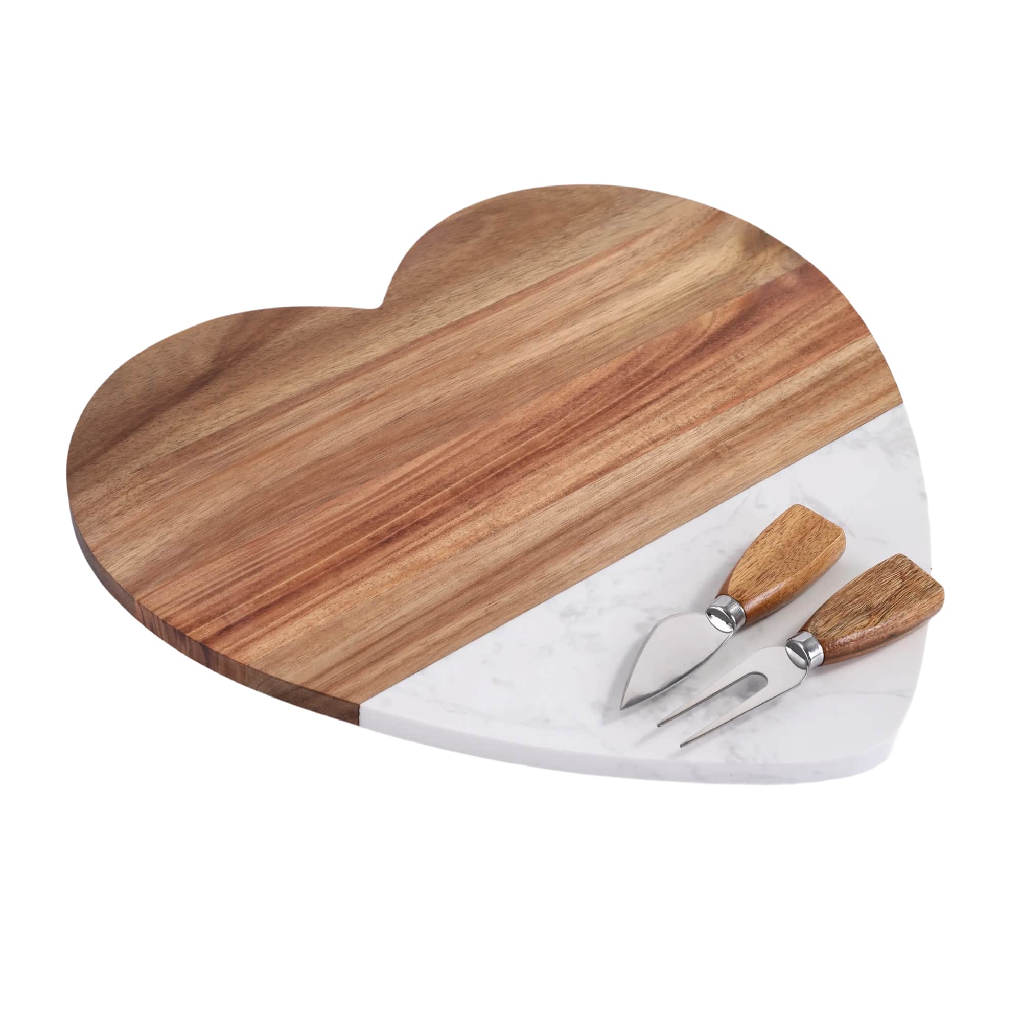 Marble & Wood Heart-Shaped Serving Set | 3-Piece Serving Set